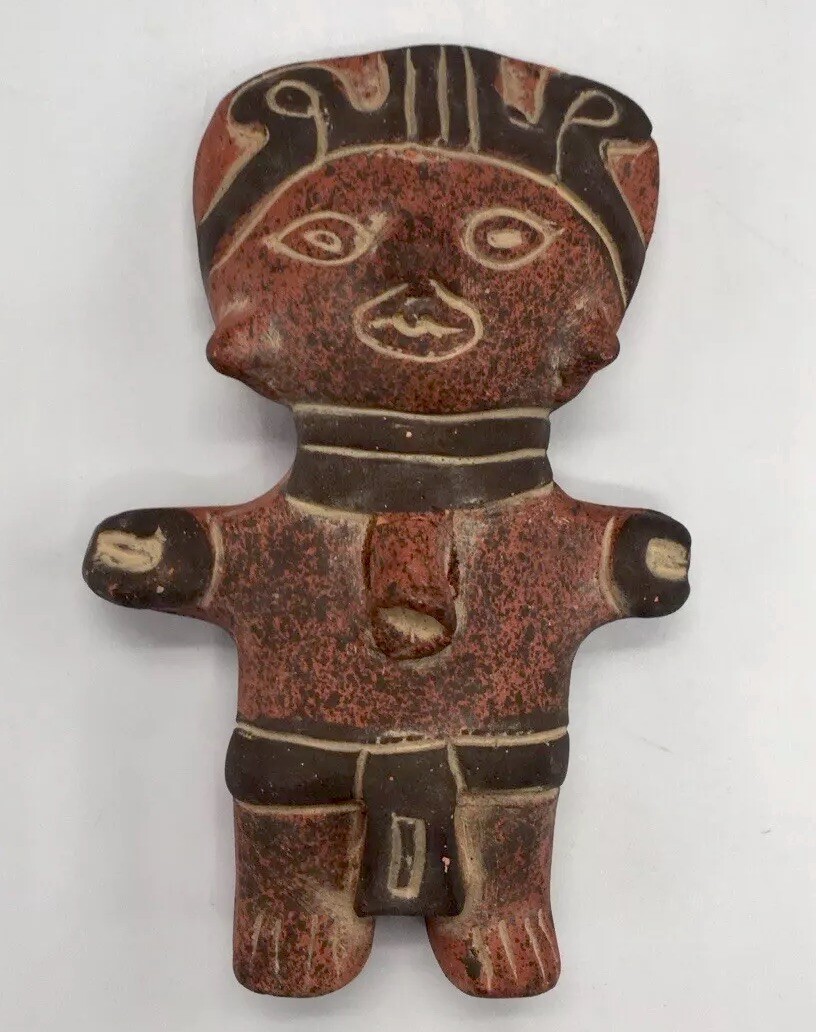 VTG Carved Aztec Mayan Folk Art Etched Red Clay Terracotta Figurine ...