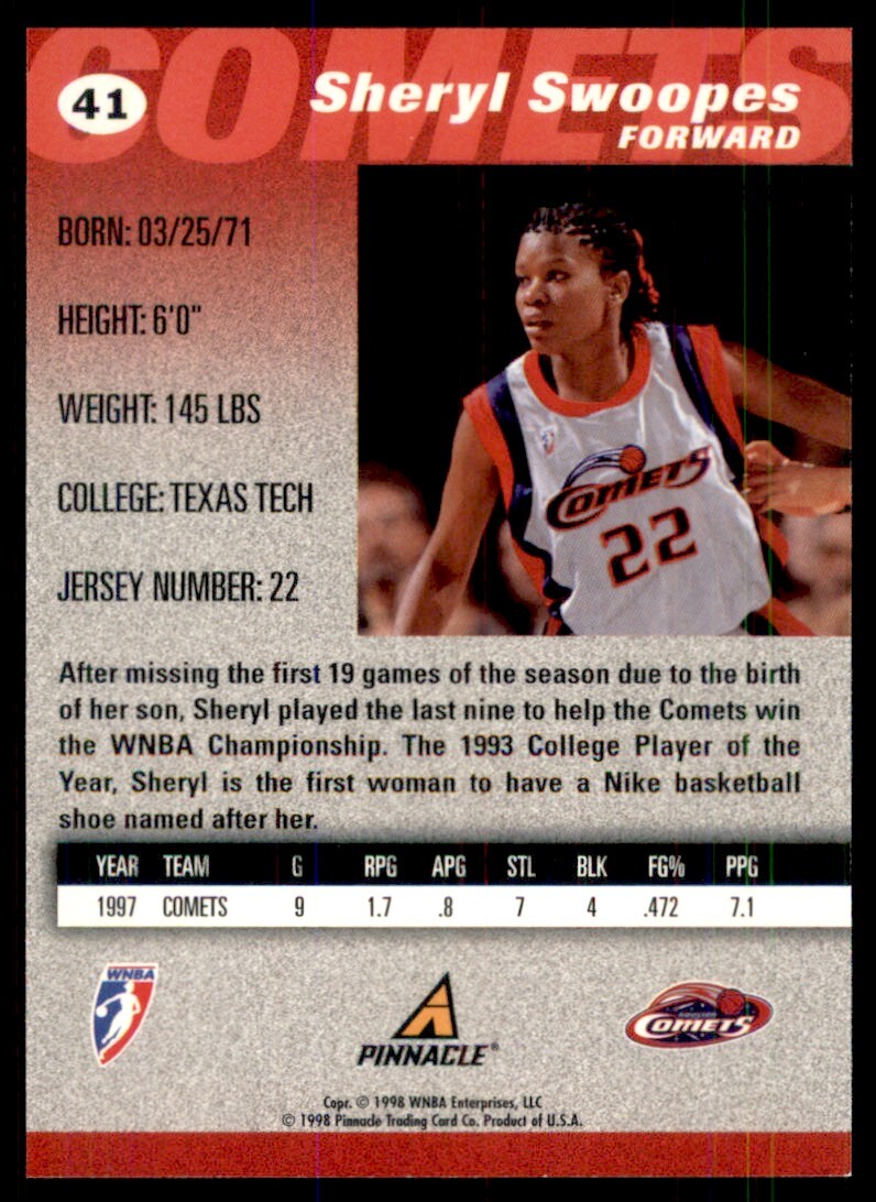 1998-99 Pinnacle WNBA Sheryl Swoopes Houston Comets #41 | eBay Australia