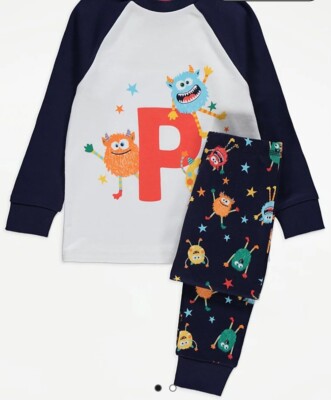 BNWT BOYS MONSTER LETTER P ALPHABET PYJAMAS PJS AGE 2-3 YEARS INITIAL ...