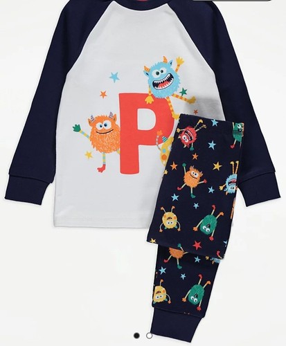 BNWT BOYS MONSTER LETTER P ALPHABET PYJAMAS PJS AGE 2-3 YEARS INITIAL ...