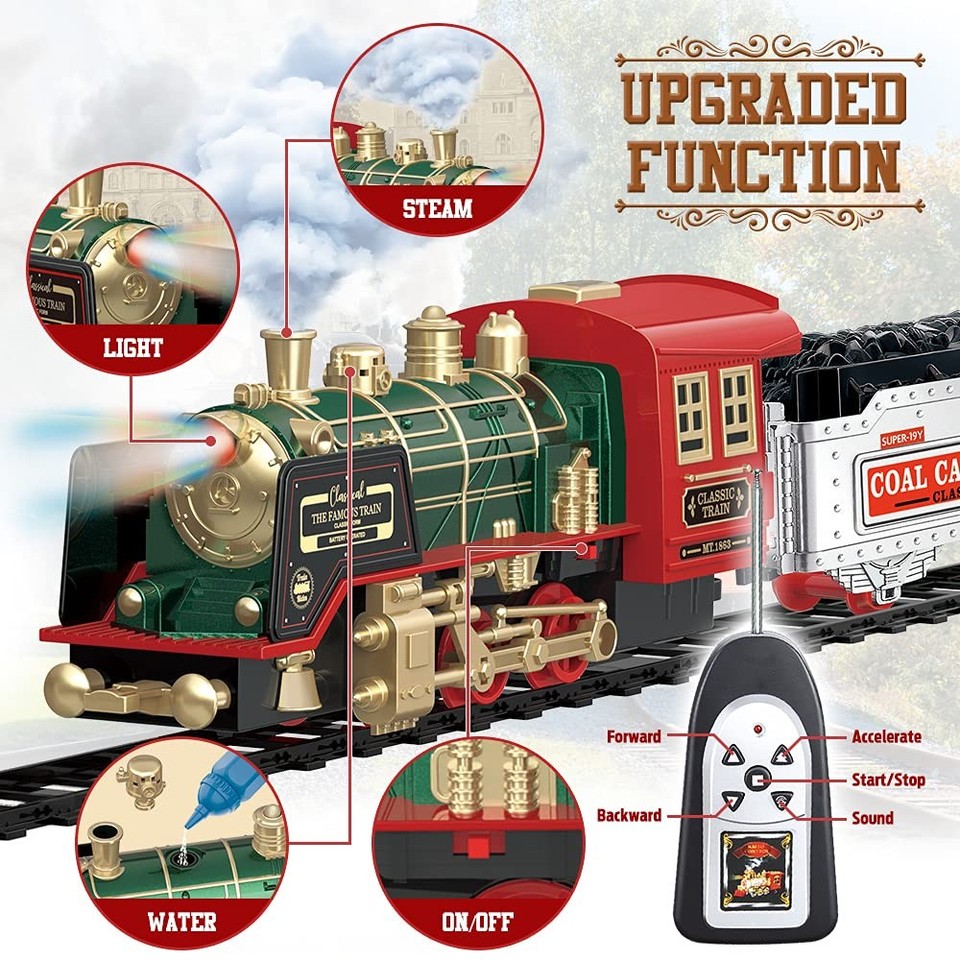 Mini Tudou Christmas Electric Train Set W Steam Sound Light Remote ...