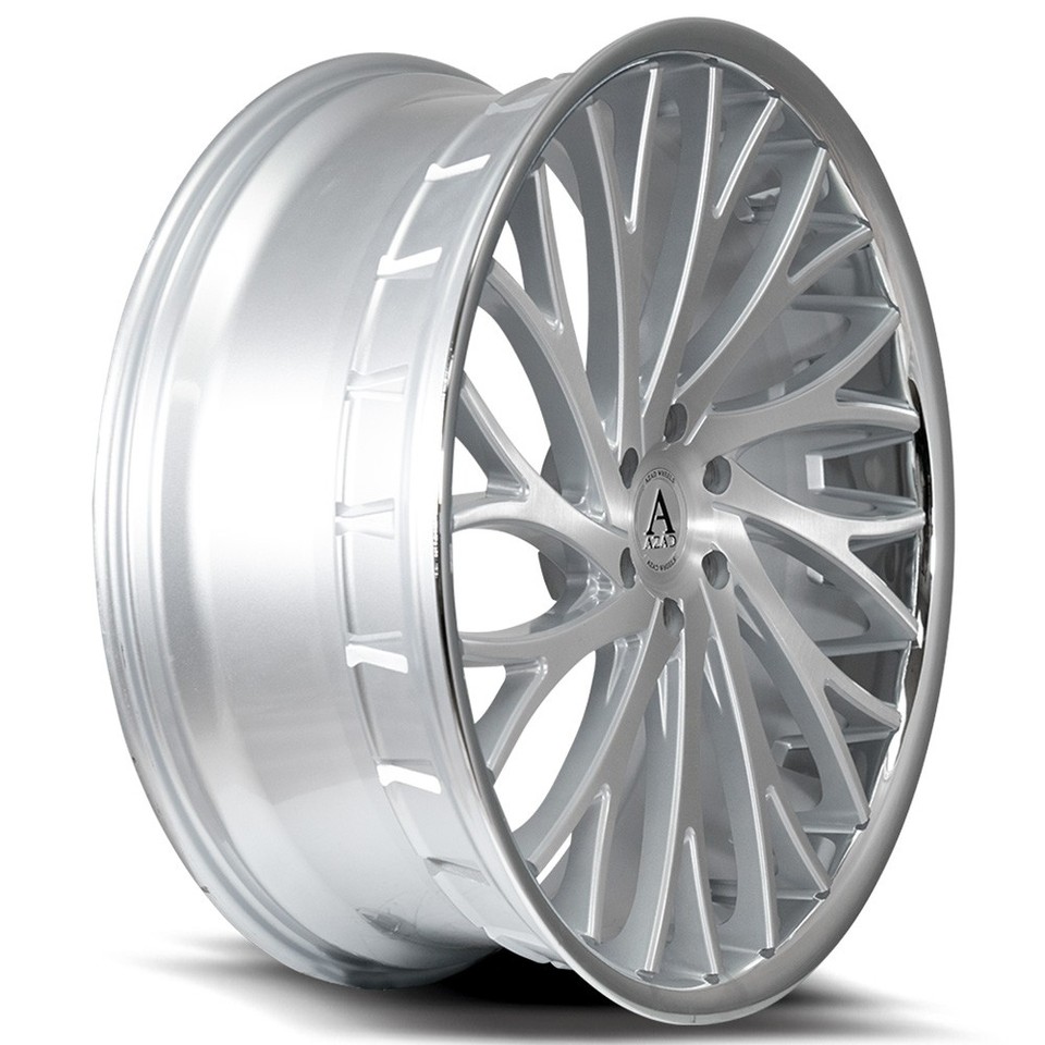 22x9.5"Azad Wheels AZV01 Brushed Silver with SS Lip Rims (Regular Caps ...