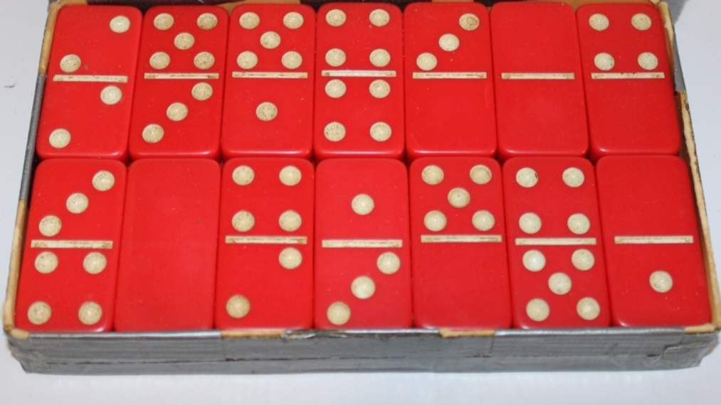 Vintage Red Dominoes Double Six Set 28 Tiles Game Pieces | eBay
