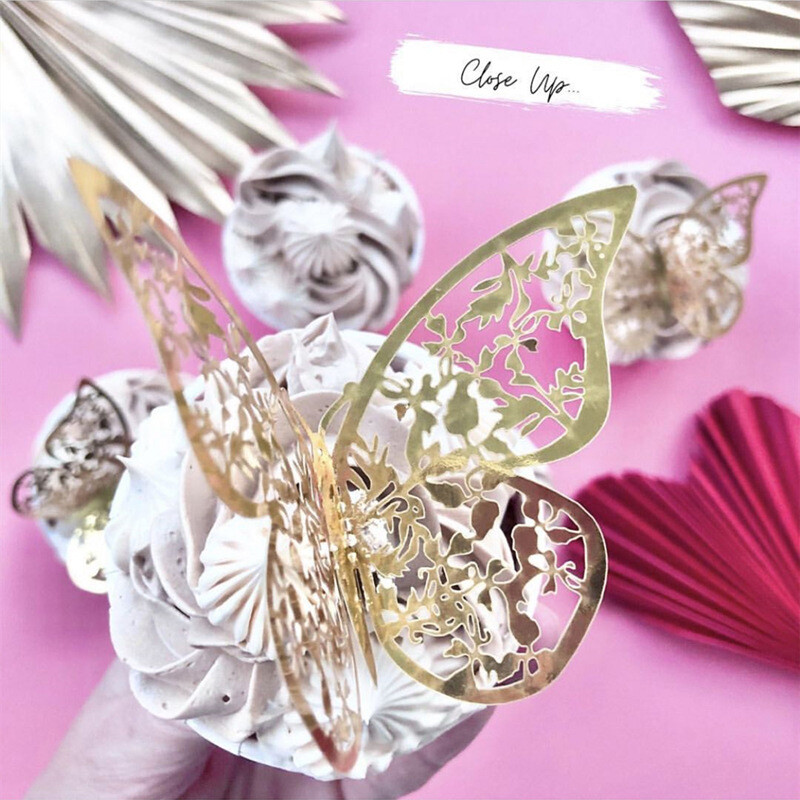 12Pcs Metal Texture Gold Artificial Butterfly Cake Topper Cake Decorat ...
