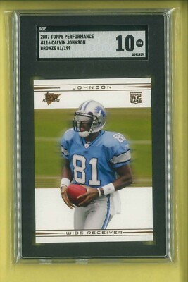 2007 Topps Performance #116 Calvin Johnson Rookie SGC 10 Jersey Number ...