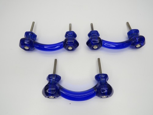 3 Vintage Style Cobalt Blue Glass Hex Drawer Pulls Cabinet Handles 3 ...