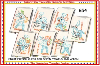 NEW 654 French Chefs embroidery transfers PATTERN IRON-ON Kitche Towls ...