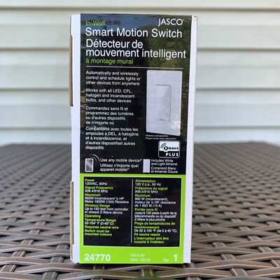 JASCO Z-Wave Plus In-Wall Smart Motion On/Off Switch 24770 Ver. 5 White ...