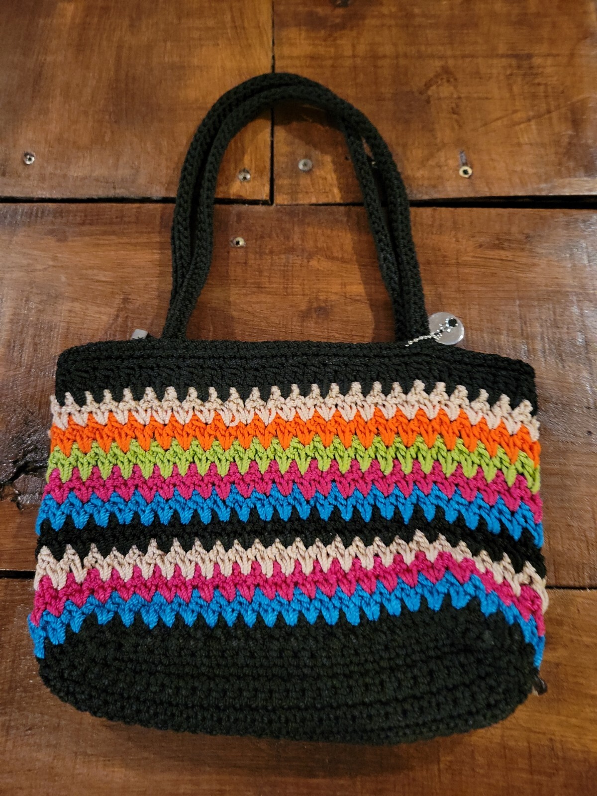 The SAK Multicolor Zig Zag Striped Zippered Crochet Handbag Purse | eBay