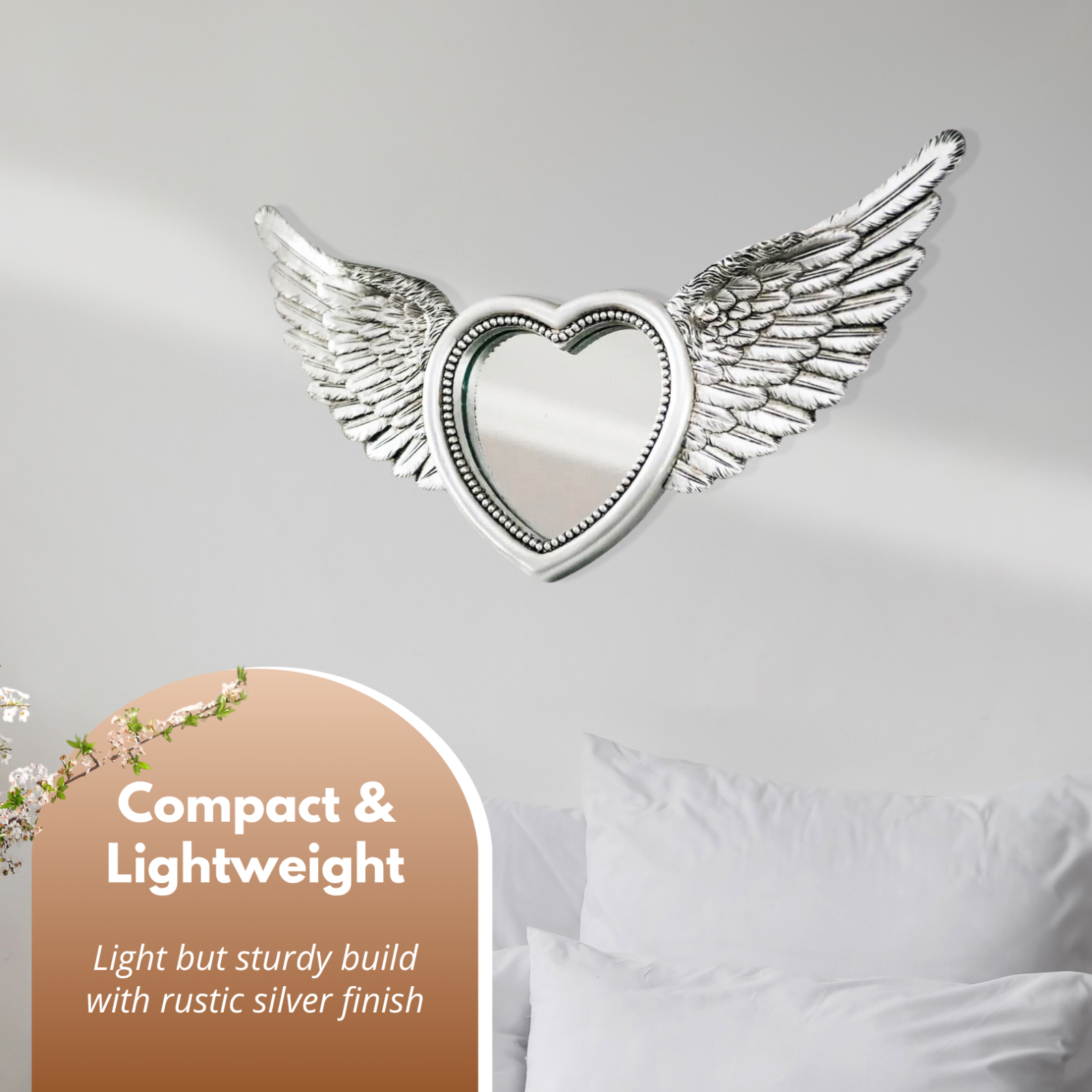 Angel Wings Wall Mirror Heart Xlarge Home Decoration Silver Free ...