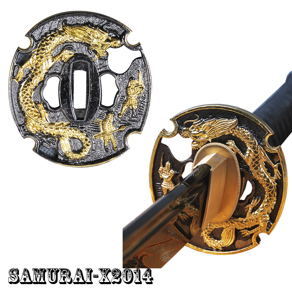 Handmade Golden Dragon Alloy Tsuba Hand Guard For Japanese Samurai ...
