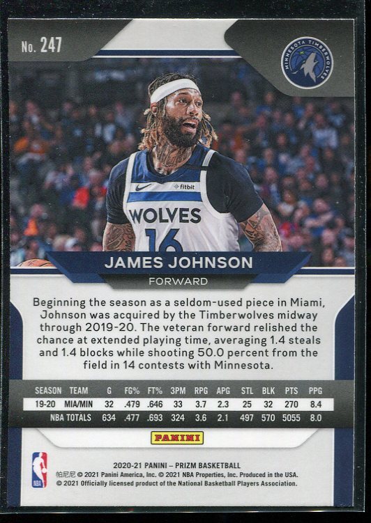 2020-21 Panini Prizm Basketball James Johnson #247 Minnesota ...