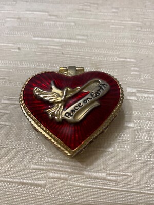 Jones New York Peace on Earth Red Heart Trinket Box Treasure Keepsake ...