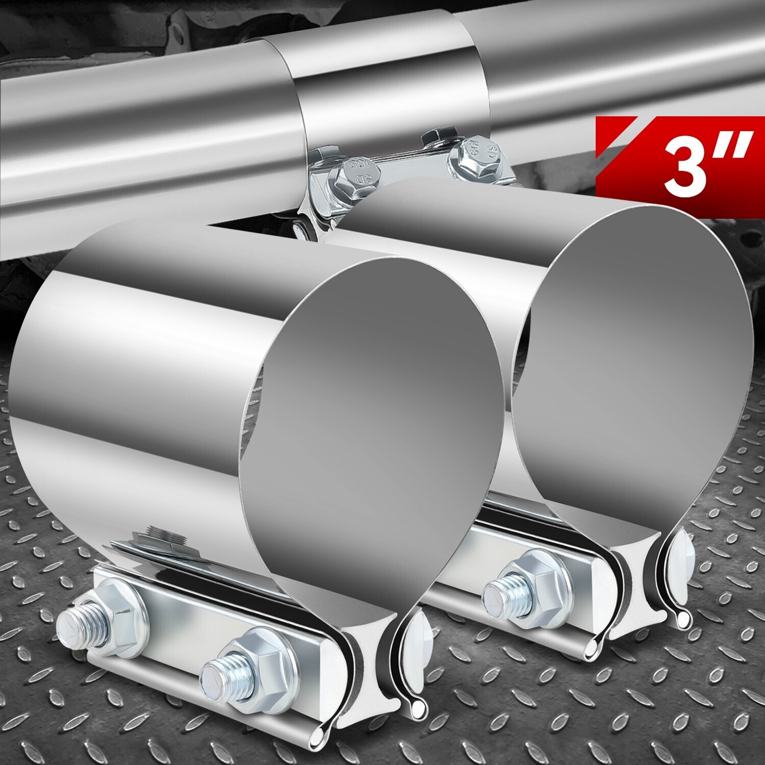 2Pcs 3" T304 Stainless Steel Butt Joint Band Muffler Exhaust Pipe Clamp ...