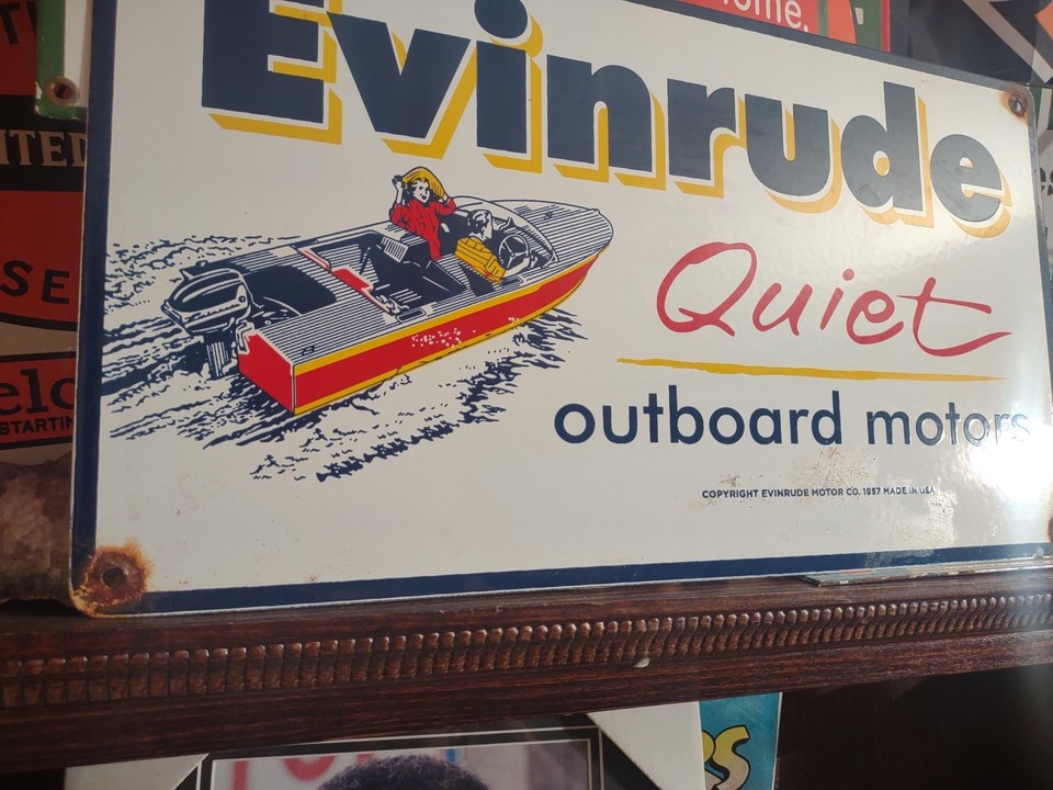 VINTAGE LARGE EVINRUDE PORCELAIN SIGN OUTBOARD MOTOR BOAT ENGINE ...