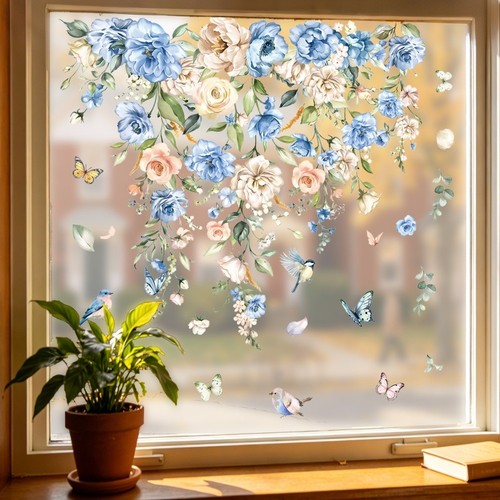 Contemporary Bird Flower Butterfly Static Cling for Glass Surfaces PVC ...
