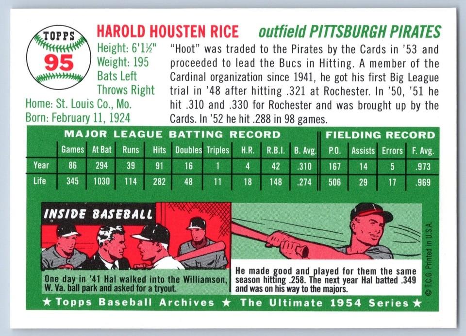 HAL RICE 1994 TOPPS ARCHIVES '54 GOLD NO 95 84096 | eBay