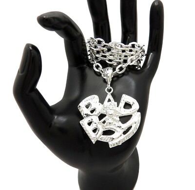 Hip Hop Silver PT BAD BOY Pendant & 6mm 18", 20", 24", 30" Link Chain ...