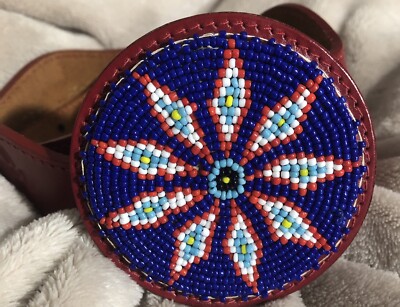 Catherine Dial Easley Belt Red Leather Beaded Blue Turquoise Size Med ...
