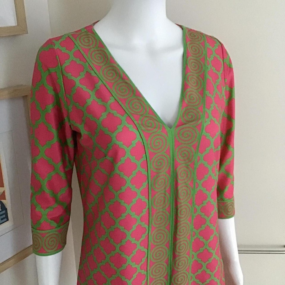 Gretchen Scott Pink Green Arabesque Retro Style Dress Women's Size XS 2 ...
