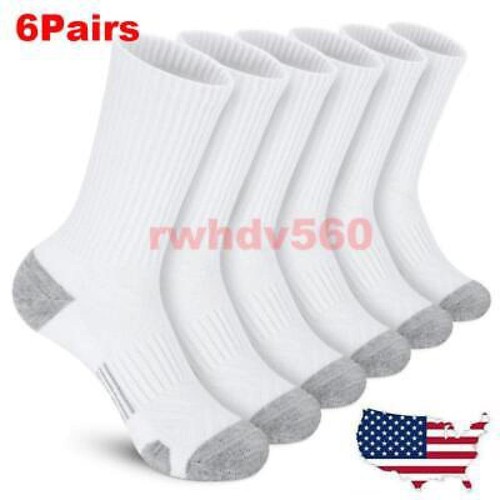 6 Pairs Mens White Sports Athletic Work Plain Crew Socks Size 9-11 | eBay