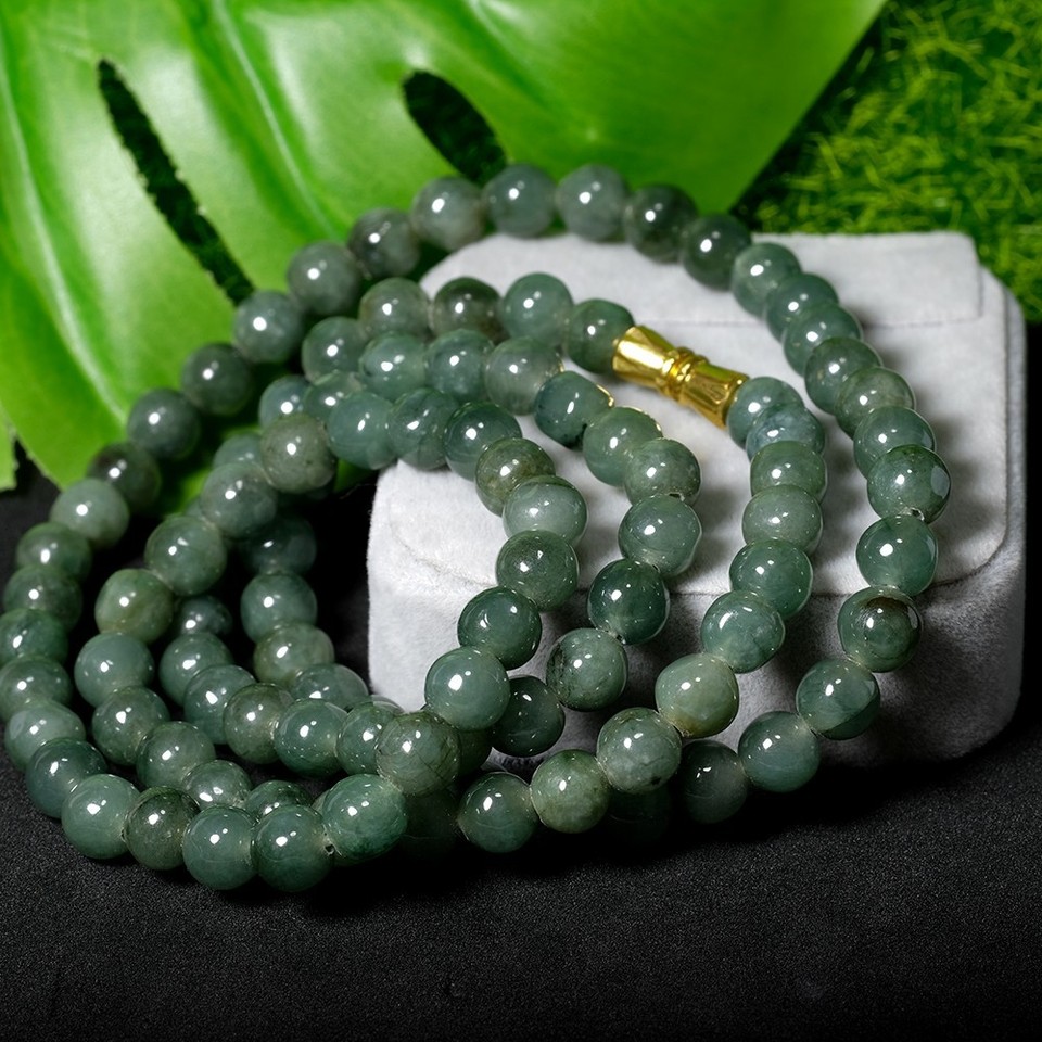 💎 200.00ct 102pcs Natural Jadeite, Jelly Deep Green Jade, Necklace Size ...