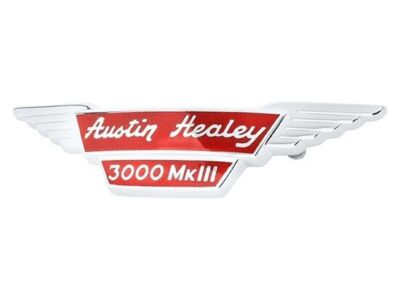 Austin Healey MK lll Grill Motif Bonnet Badge Emblem Chrome Red Enamel ...