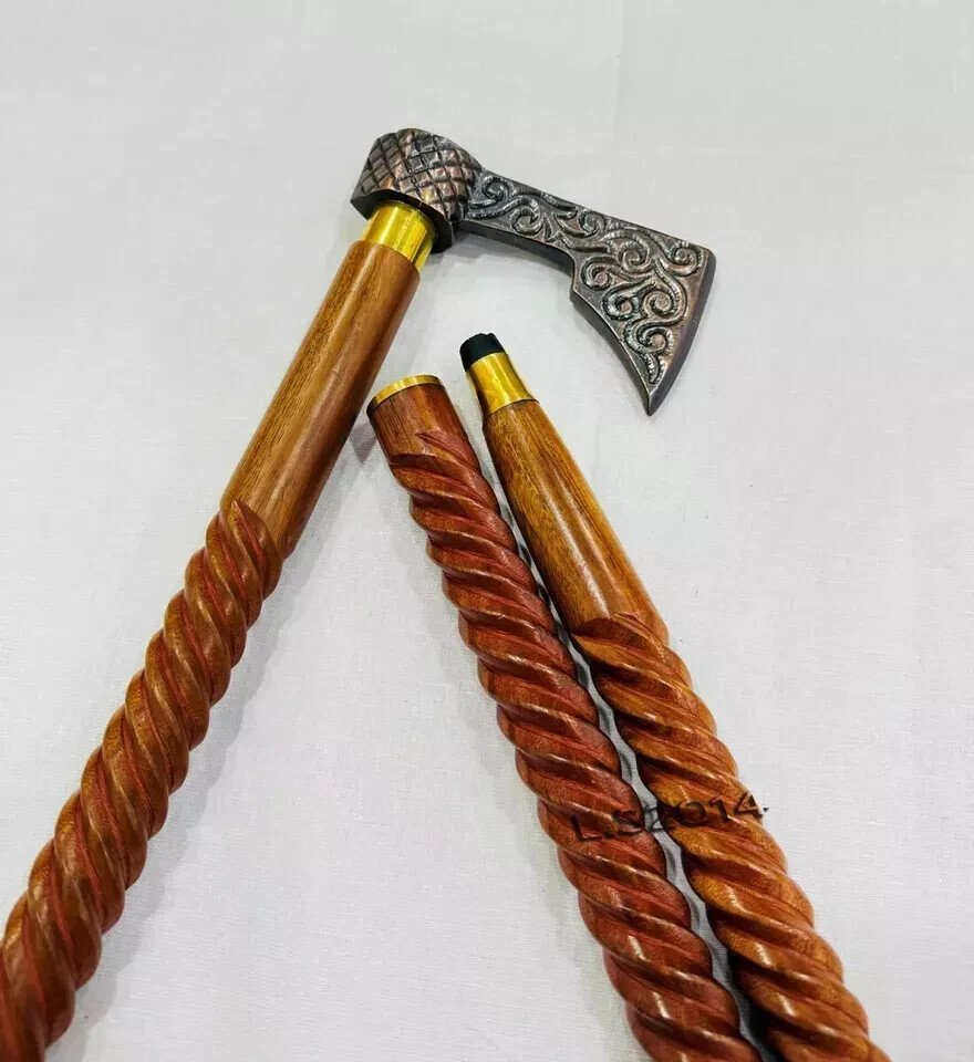 Battle Axe Handle Walking Stick Gift Nordic Axe-Battle Axe Wooden Cane ...