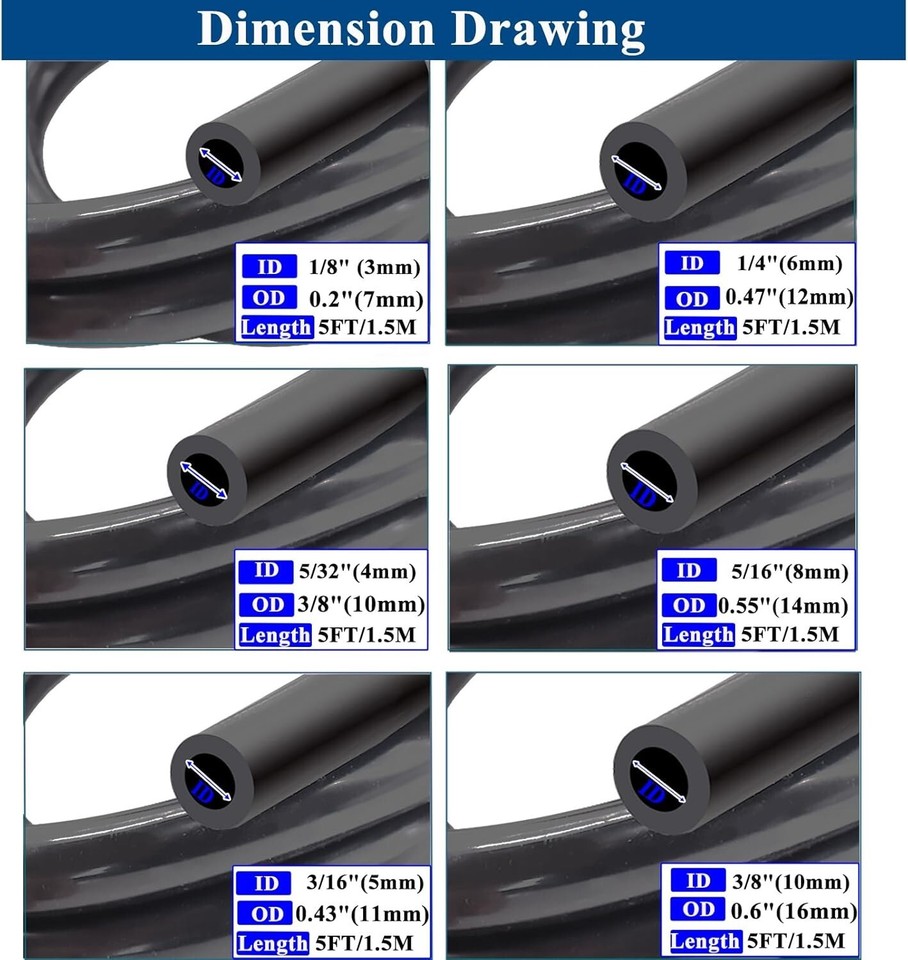 Vacuum Line Kit, 6Pcs 5Ft Vacuum Hose Automotive with 65Pcs Vacuum Line ...