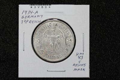 1934-A Germany Third Reich 5 Reichsmark Potsdam Garrison Church KM# 83 ...