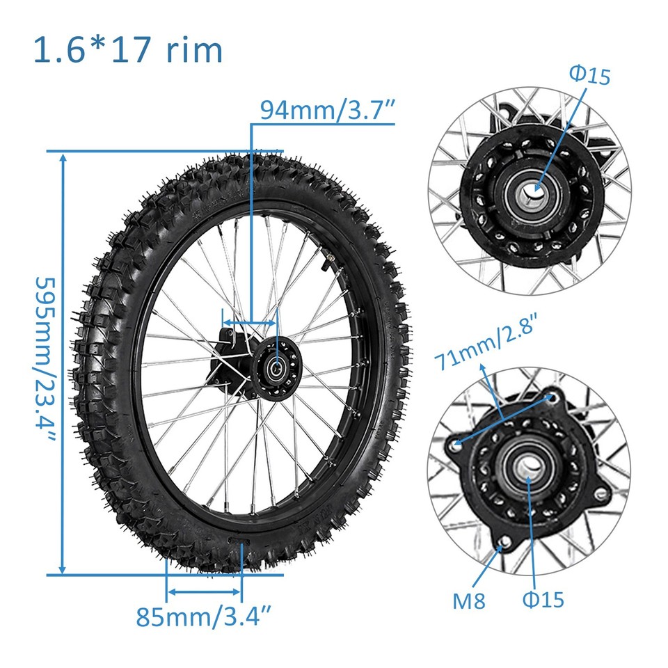Pit Dirt Bike Disc/Drum brake Wheel Rim Tire 10'' 12'' 14'' 16'' 17 ...