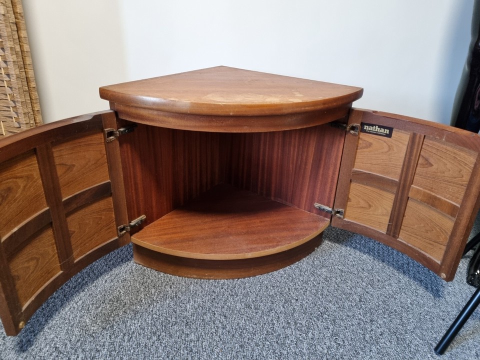 Vintage Teak Corner Nathan Drinks Cabinet Shelving Cupboard Mid Century ...