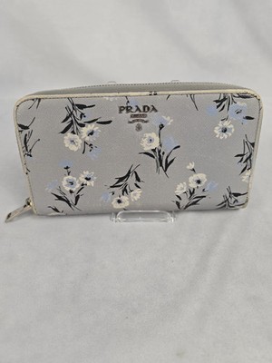 Prada Gray Floral Saffiano Zip-Around Wallet | eBay