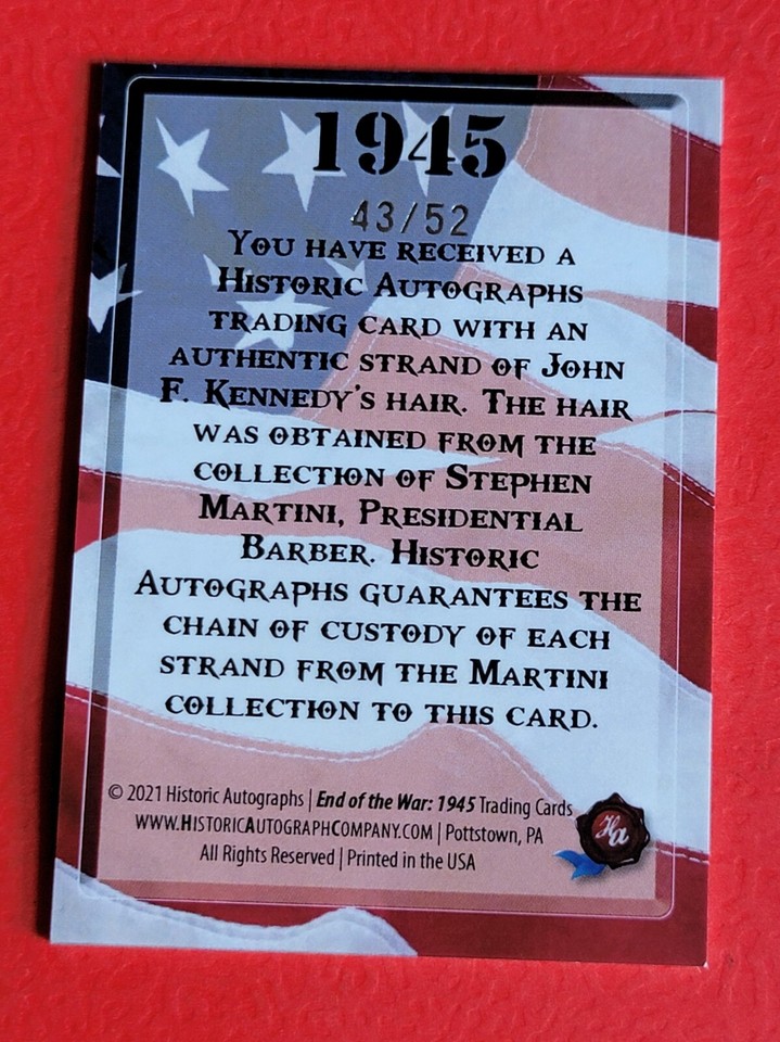 JOHN F KENNEDY JFK HAIR STRAND RELIC CARD PRESIDENT USA NAVY HISTORIC ...