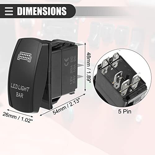 Universal LED Light Bar 5 Pin Toggle Rocker SPST Switch Laser ON/OFF ...