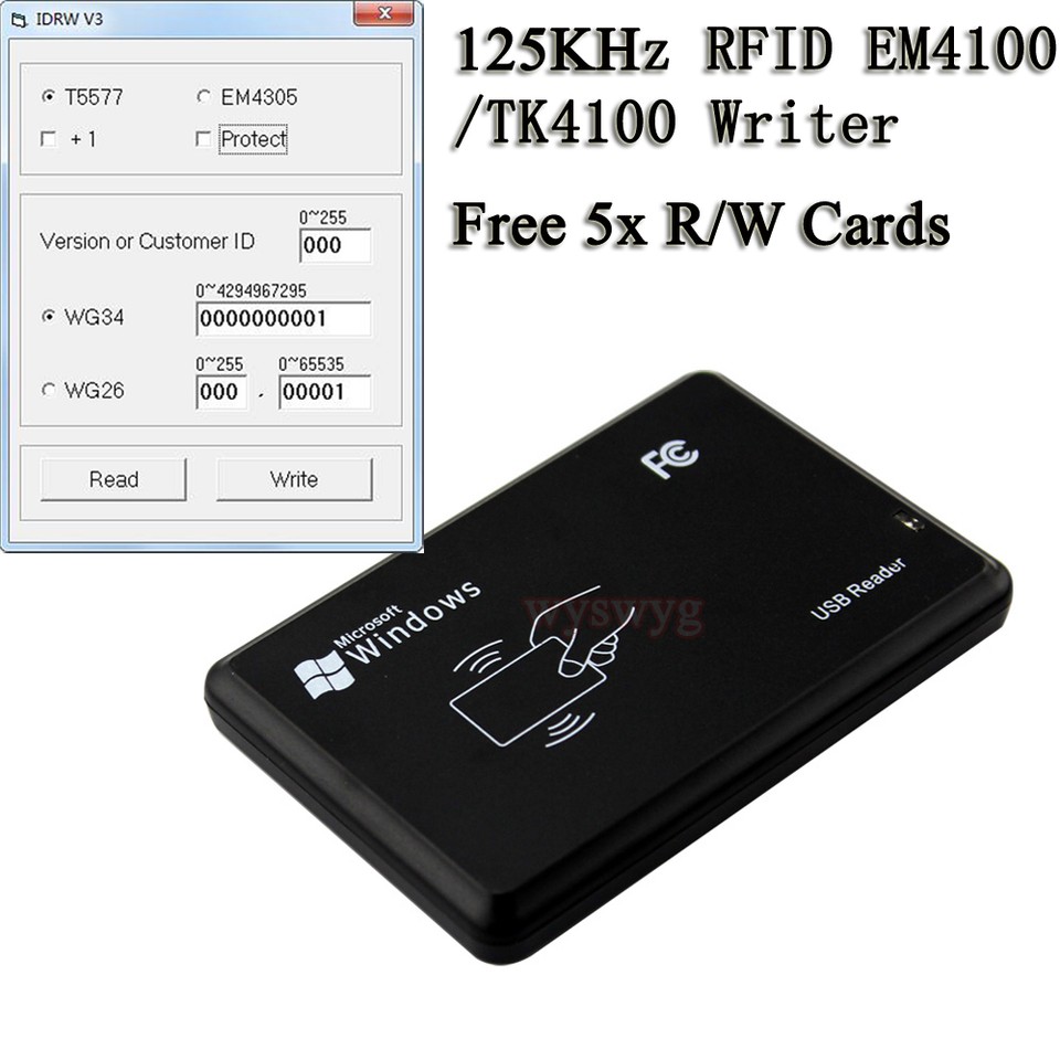 USB 125KHz RFID EM4100 TK4100 Card Reader/Writer Copier Programmer 5x R ...