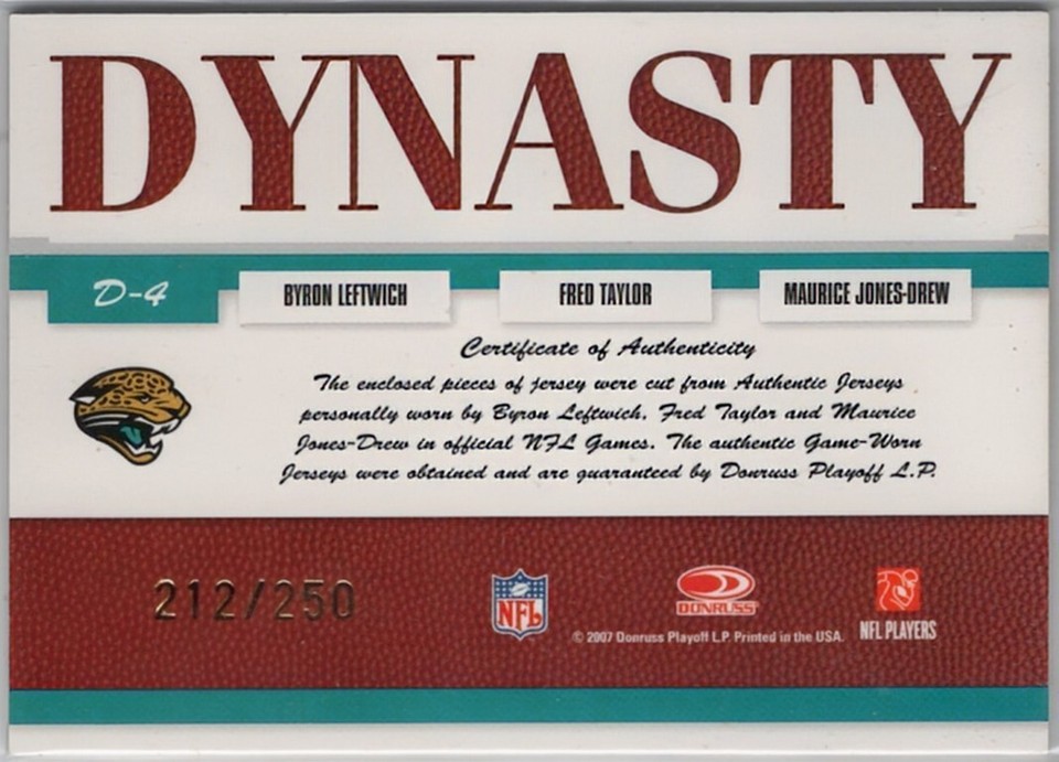 2007 Threads Maurice Jones-Drew Fred Taylor Leftwich GAME USED Jersey ...