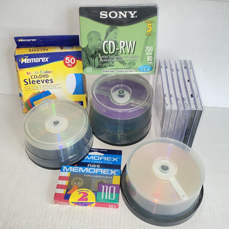 Mixed Blank Media Lot 100+ pieces Maxell Memorex Sony DVD-R CD-R CD-RW ...