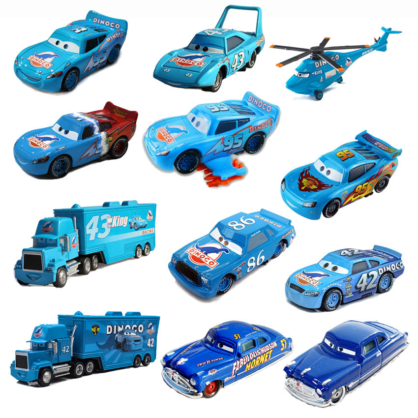 Diecast Model Car Disney Pixar Cars Blue Lightning McQueen Dinoco King ...
