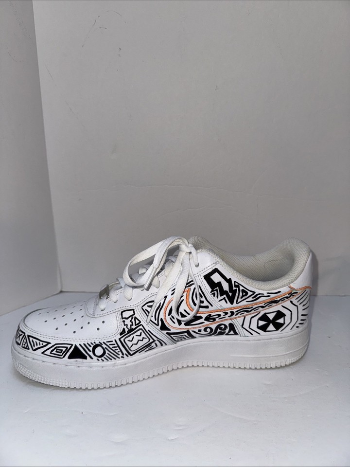 Size 12 - Nike Air Force 1 '07 Low Triple White CUSTOM Art Worn Once | eBay