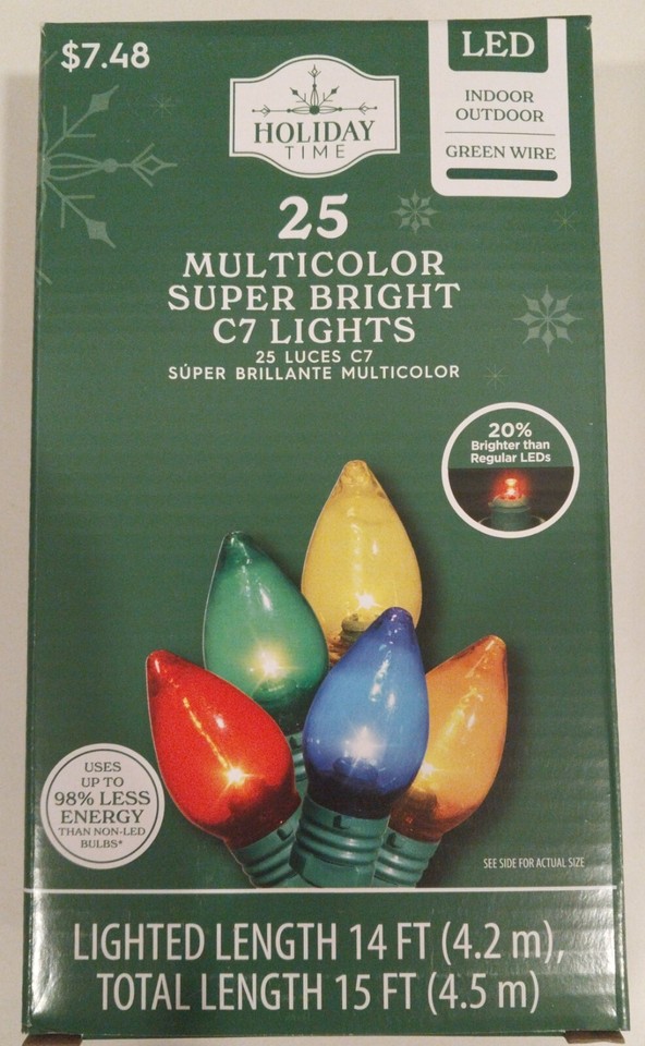 Holiday Time 25ct LED Super Bright C7 Lights Multicolor or Warm White ...