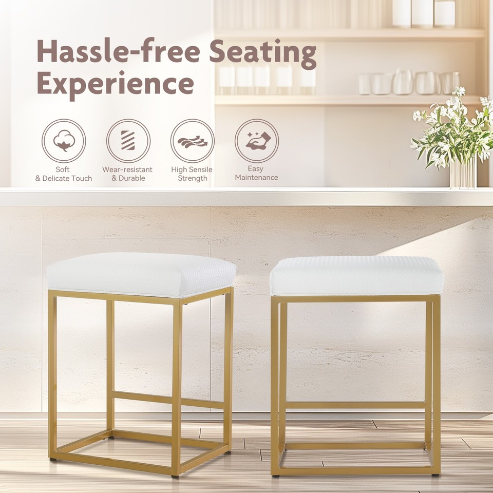 Bar Stools Set of 2 PU Leather Counter Height Bar Chairs Backless ...