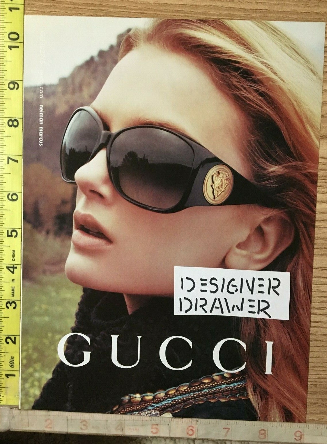 Gucci Black Frame Sunglasses With Gold Medallions Fashion PRINT AD ...