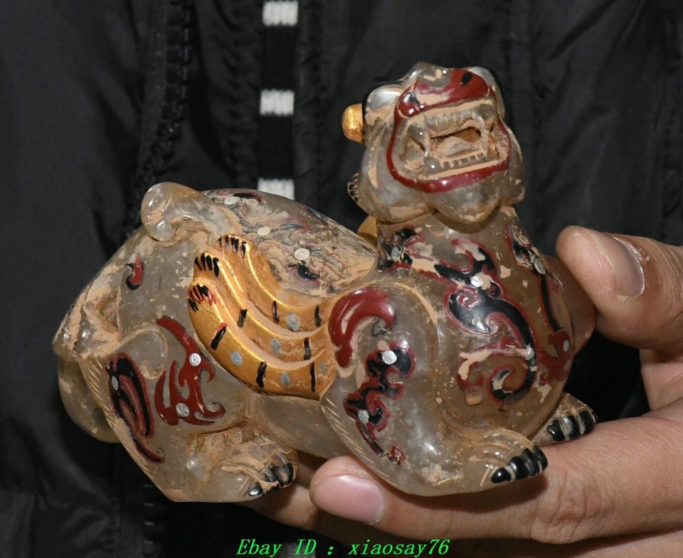5.5''Old Dynasty Crystal Painting Gilt PiXiu Phylactery Guardian Beast ...