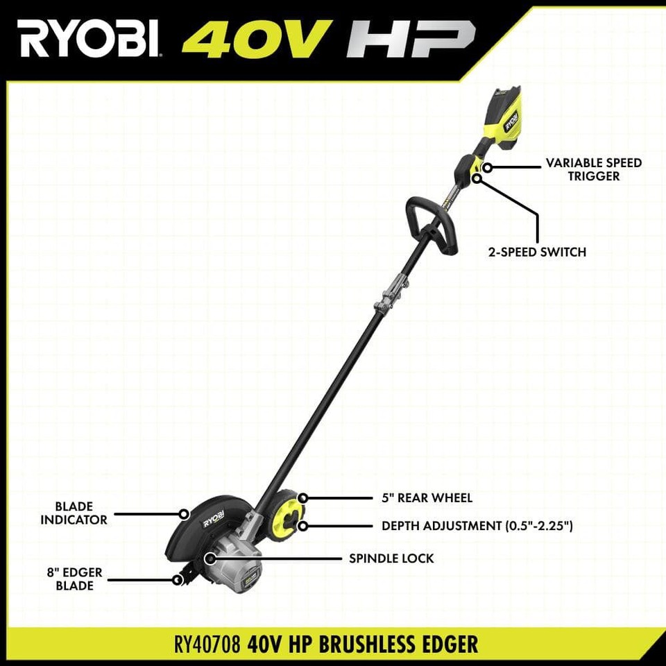New RYOBI RY40708BTLVNM - 40V HP Brushless Stick Lawn Edger Tool Only ...