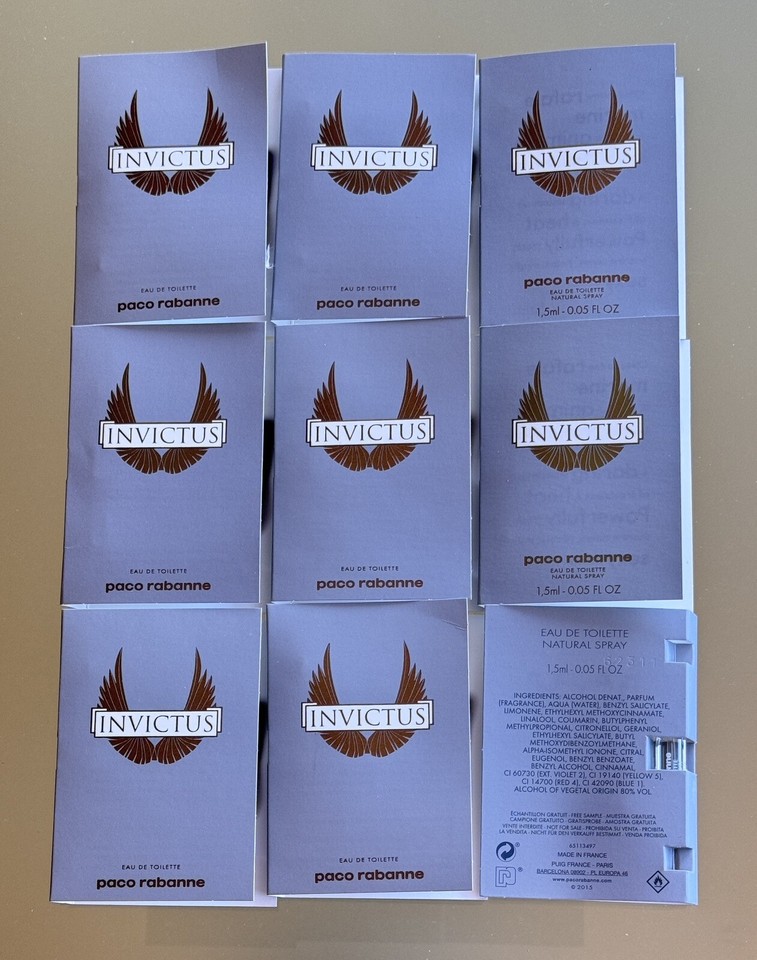 9 PCS Paco Rabanne Invictus Eau De Toilette 1.5ml Each Sample Vial | eBay