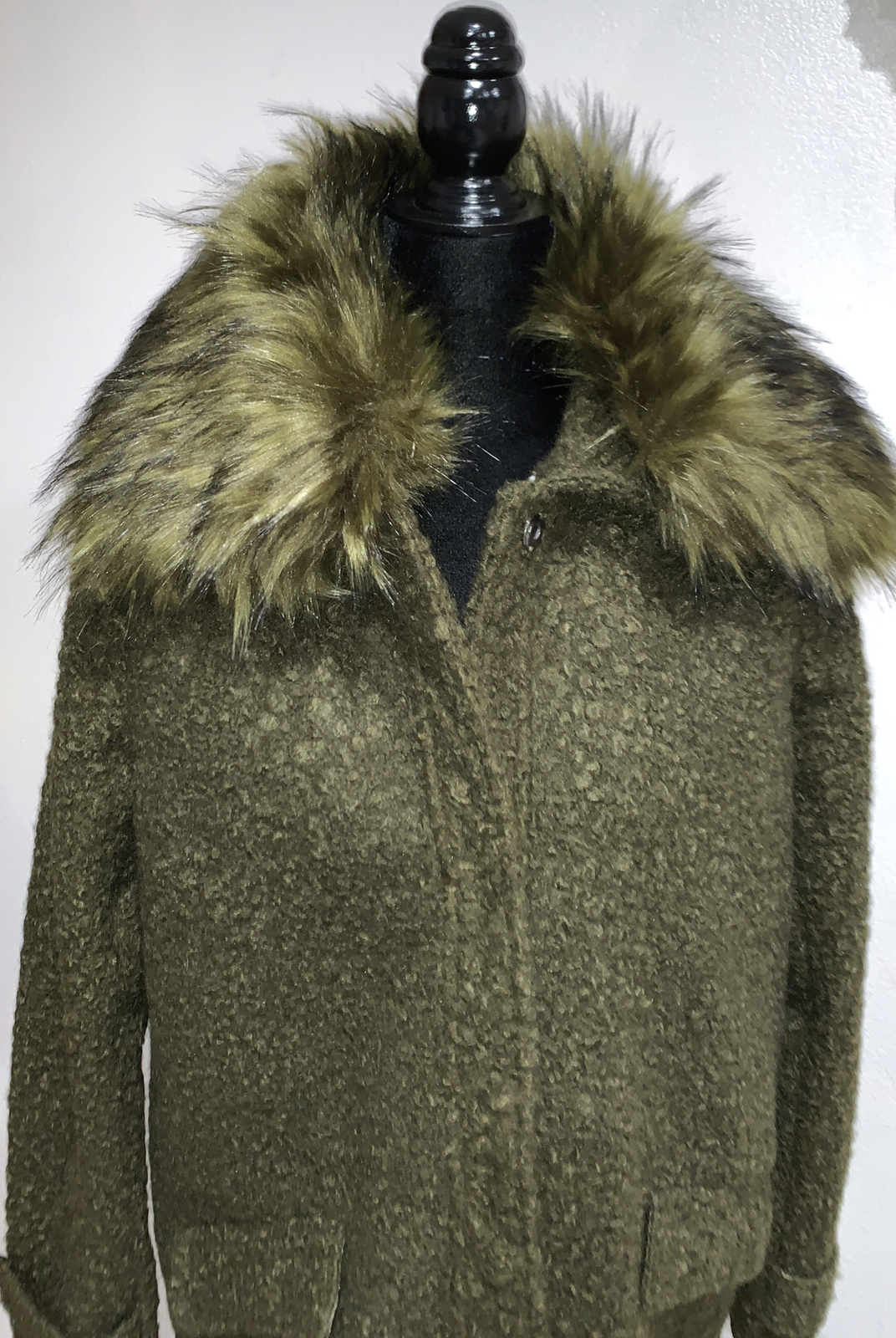 LINE Faux Fur Trimmed Green Coat Jacket M | eBay