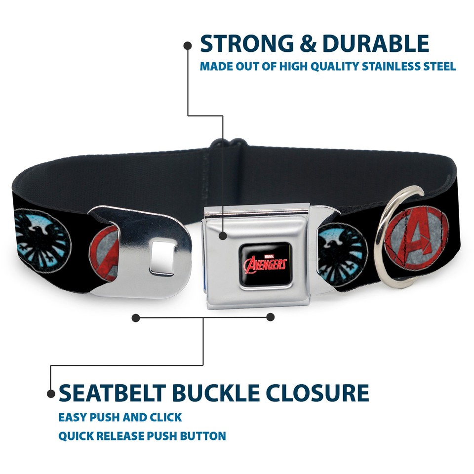 MARVEL AVENGERS Dog Collar AVX-MARVEL AVENGERS Logo Full Color Black ...