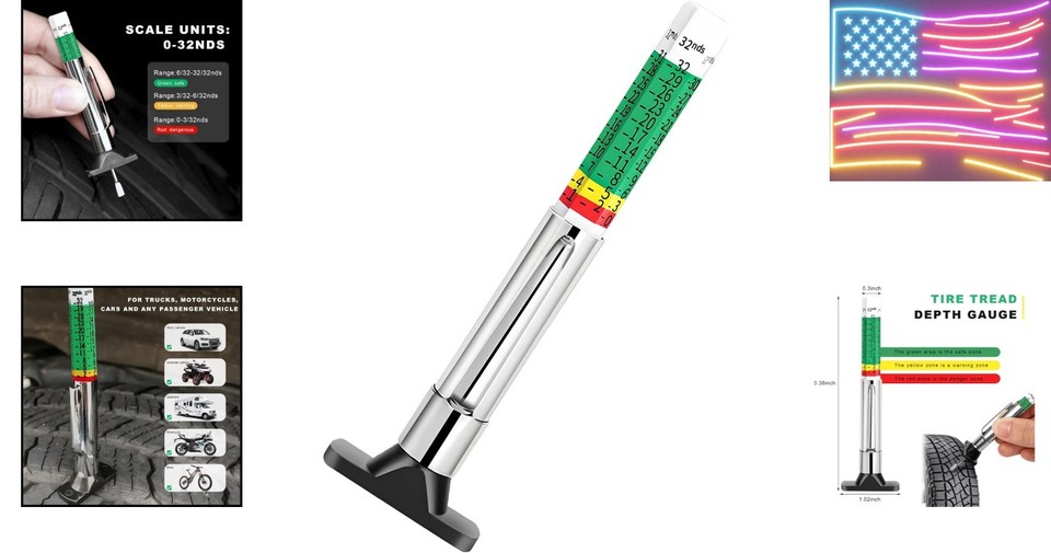 Universal Tire Tread Depth Tool - Quick Color Code Gauge for Cars ...