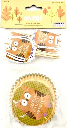 Thanksgiving Owl Cupcake Cups & Matching Picks,Owl,Polka Dots,48ct ...